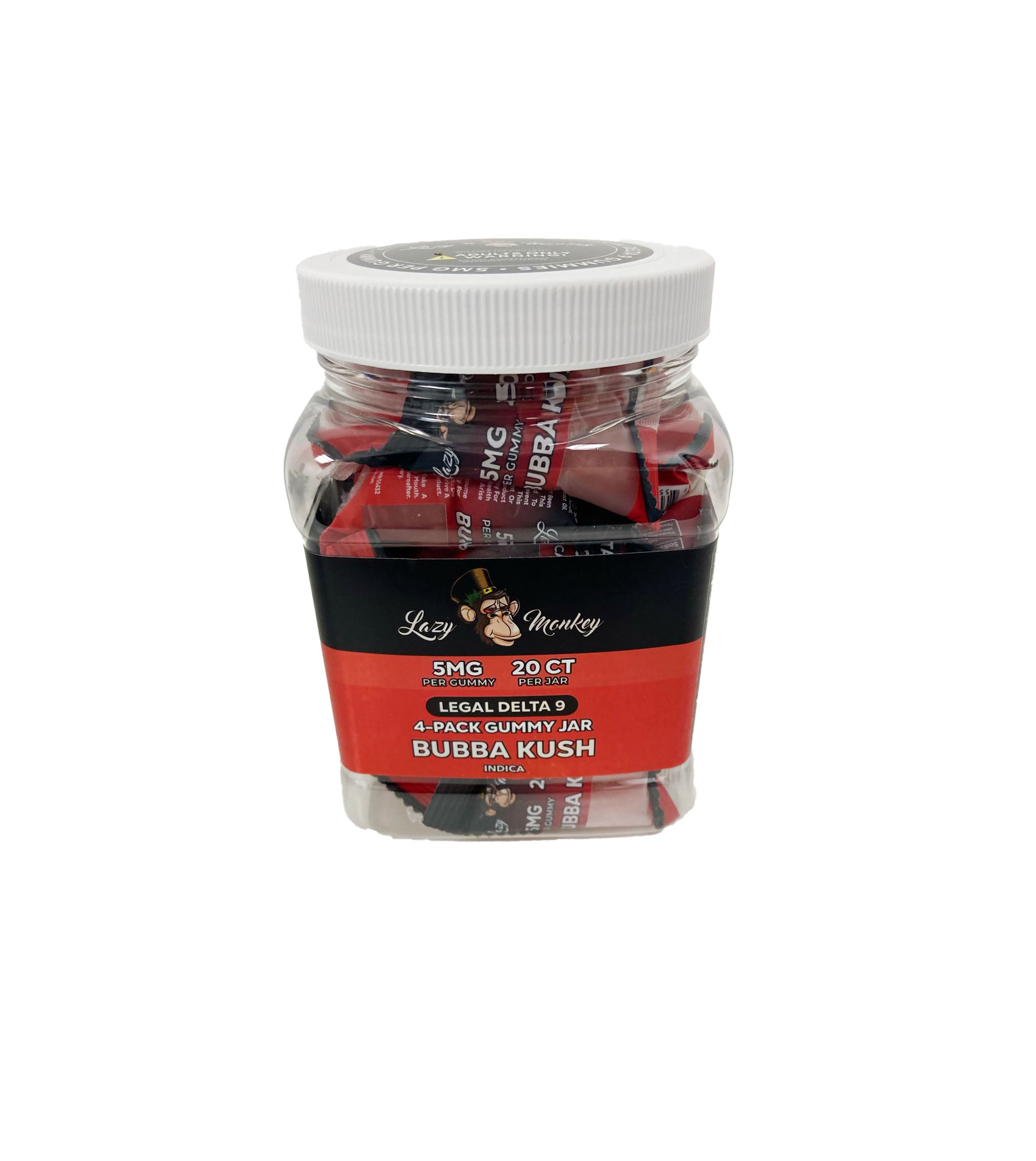 LAZY MONKEY D9 5MG 4PK GUMMIES JAR BUBBA KUSH (20CT) – Warehouse Fever