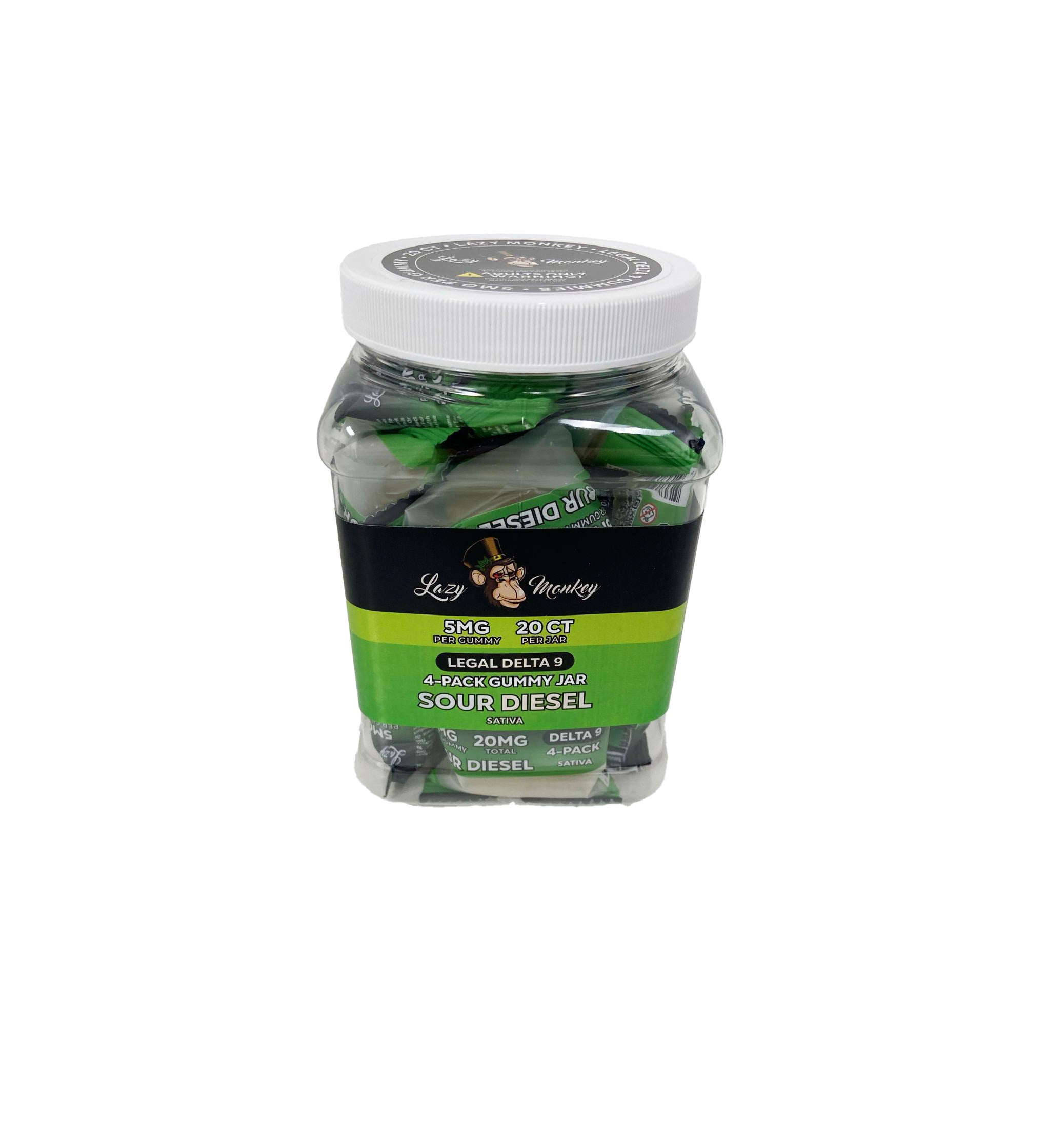 LAZY MONKEY D9 5MG 4PK GUMMIES JAR SOUR DIESEL (20CT) – Warehouse Fever
