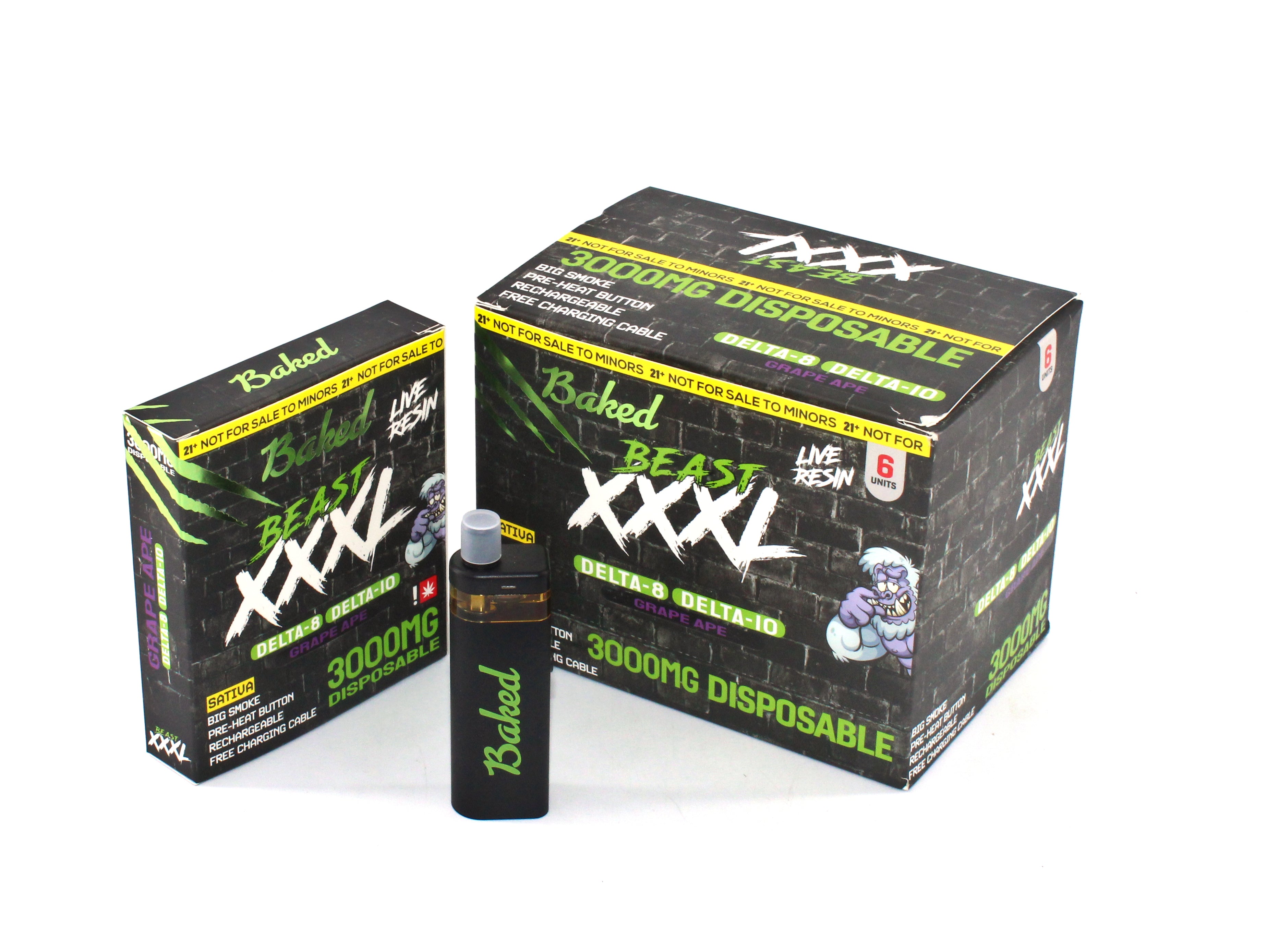 BAKED BEAST GREEN XXXL D8-D10- 3000MG GRAPE APE (6CT) – Warehouse Fever